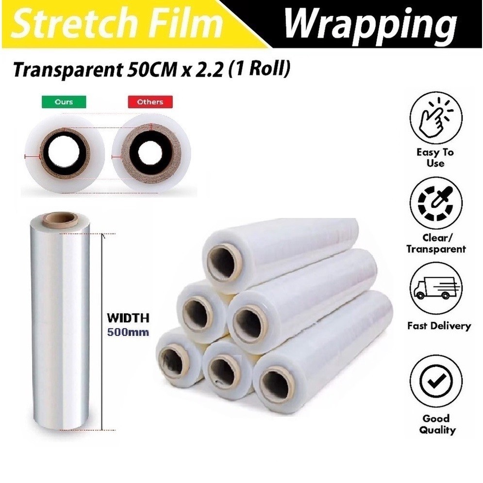 STRETCH FILM 500MM TRANSPARENT / BLACK FILM PLASTIC WRAPPING PALLET ...
