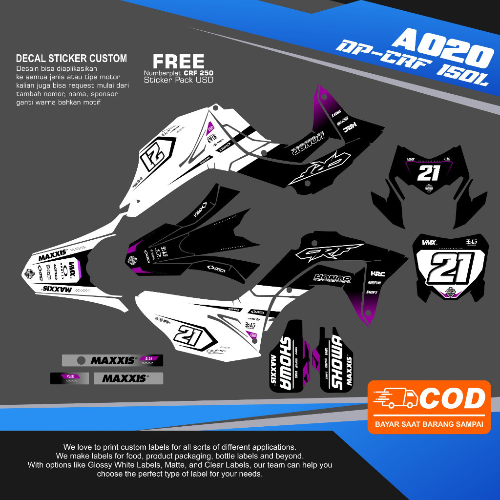 Decal CRF Fullbody Sticker CRF Full Body Dekal CRF Supermoto Simple CRF ...