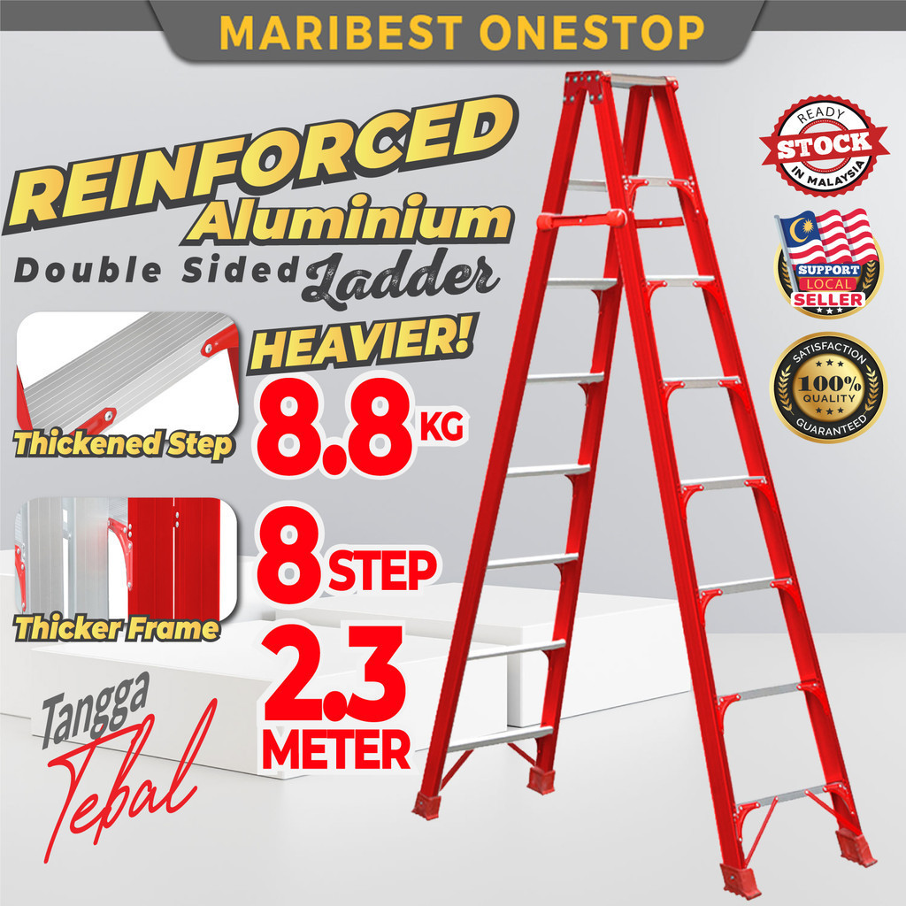 8 STEP Ladderman RED Reinforced Heavy Duty Aluminium Double Sided ...