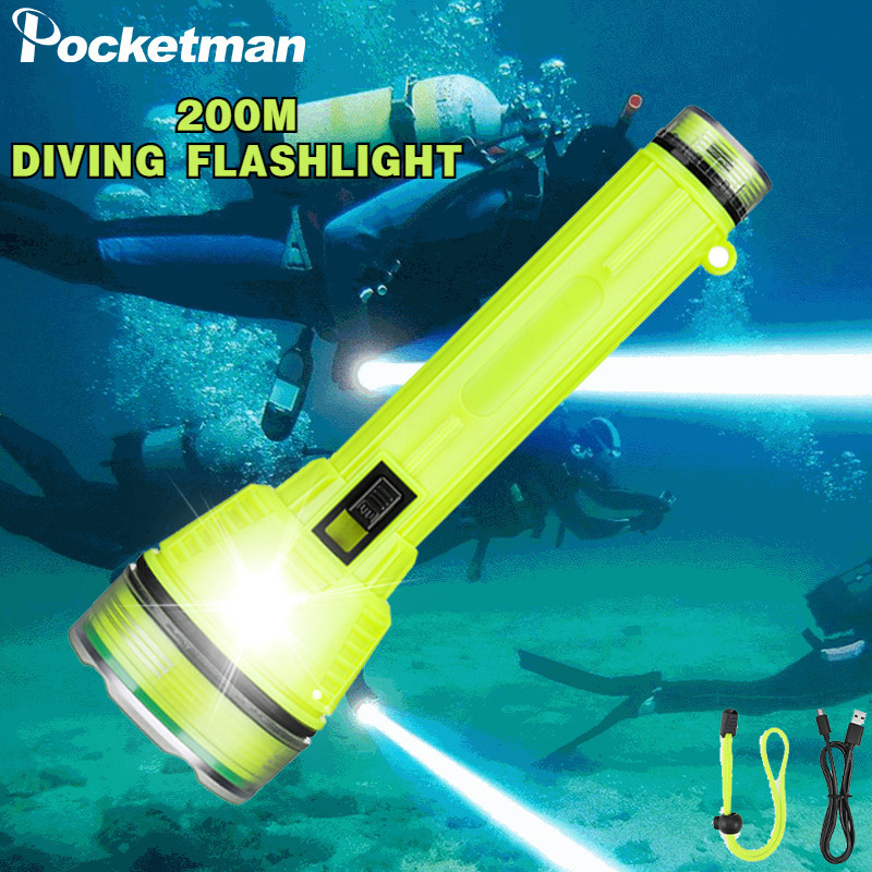 Night Fishing Light Diving Flashlight IPX8 Waterproof LED Rechargeable ...