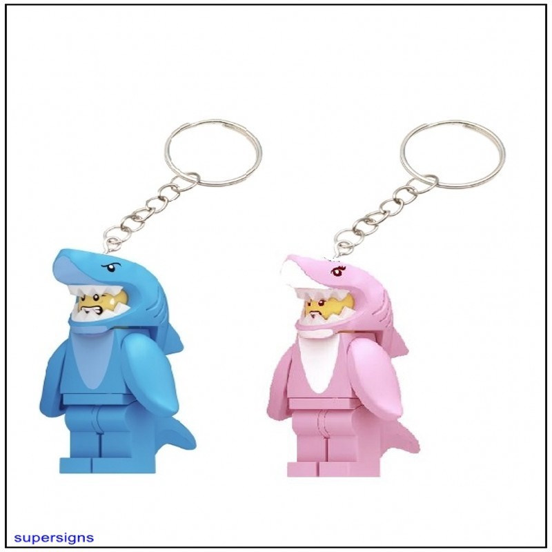 Blue Shark and Pink Shark Compatible Building blocks Keychain School ...
