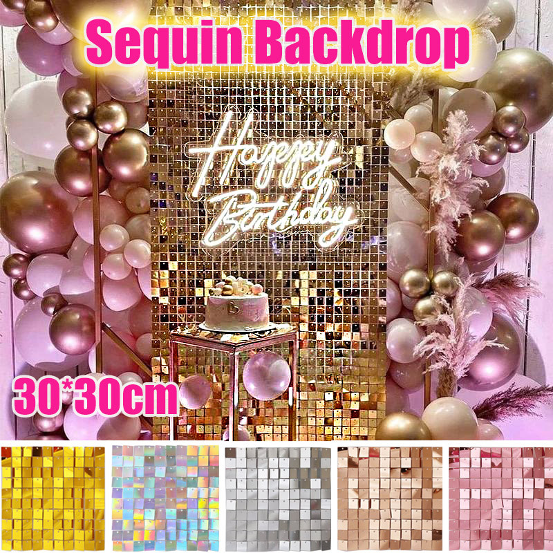 30x30cm Iridescent Party Sequin Backdrop Glitter Shimmer Wall Windows ...