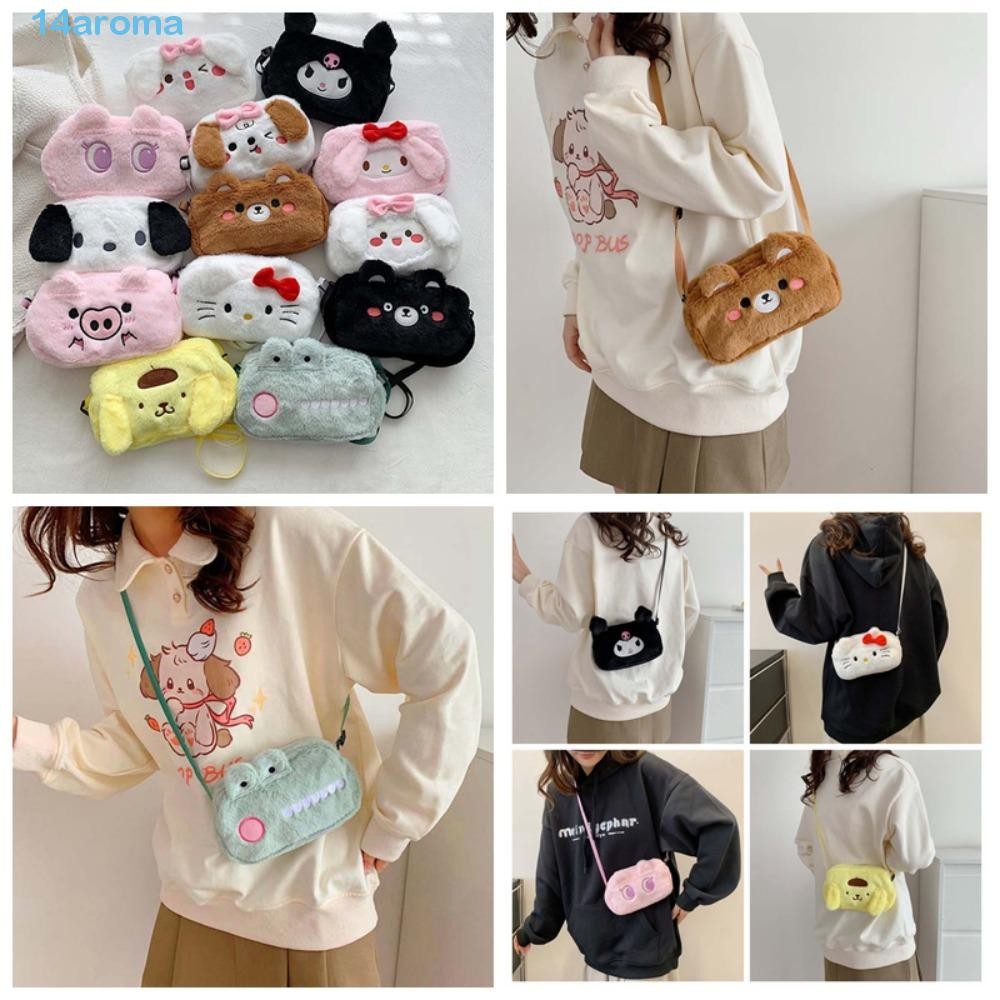 AROMA Plush Cartoon Crossbody Bag, Korean Style Anime Plush Shoulder ...