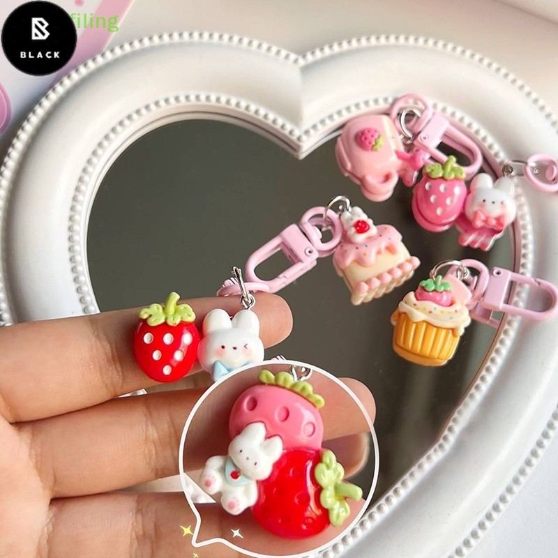 BL Cartoon Cake Rabbit Keychain Kawaii Strawberry Bunny Pendant Girls ...