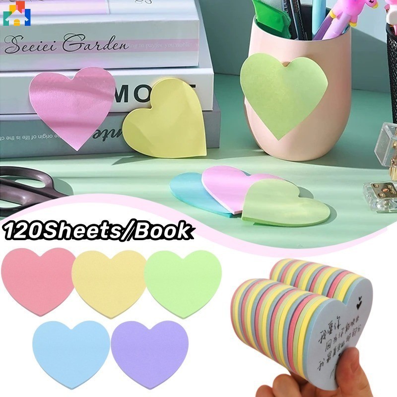 Kawaii Mini Portable Love Heart Shaped Sticky Notes Colorful Tearable ...