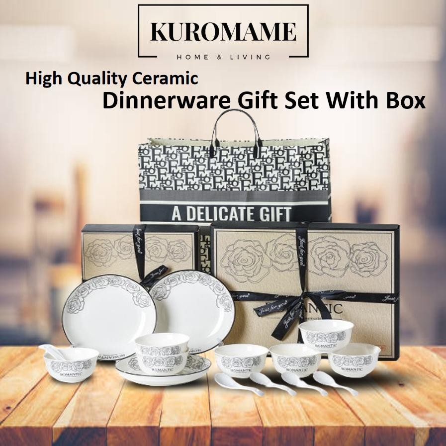 KUROMAME Premium Dinnerware GiftSet With Box Bowl Set Mangku Pinggan ...