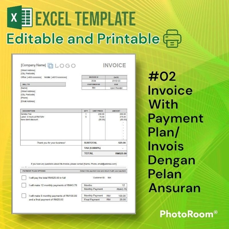 JGD [#02] Microsoft Excel Billing Invoice With Payment Plan Template ...