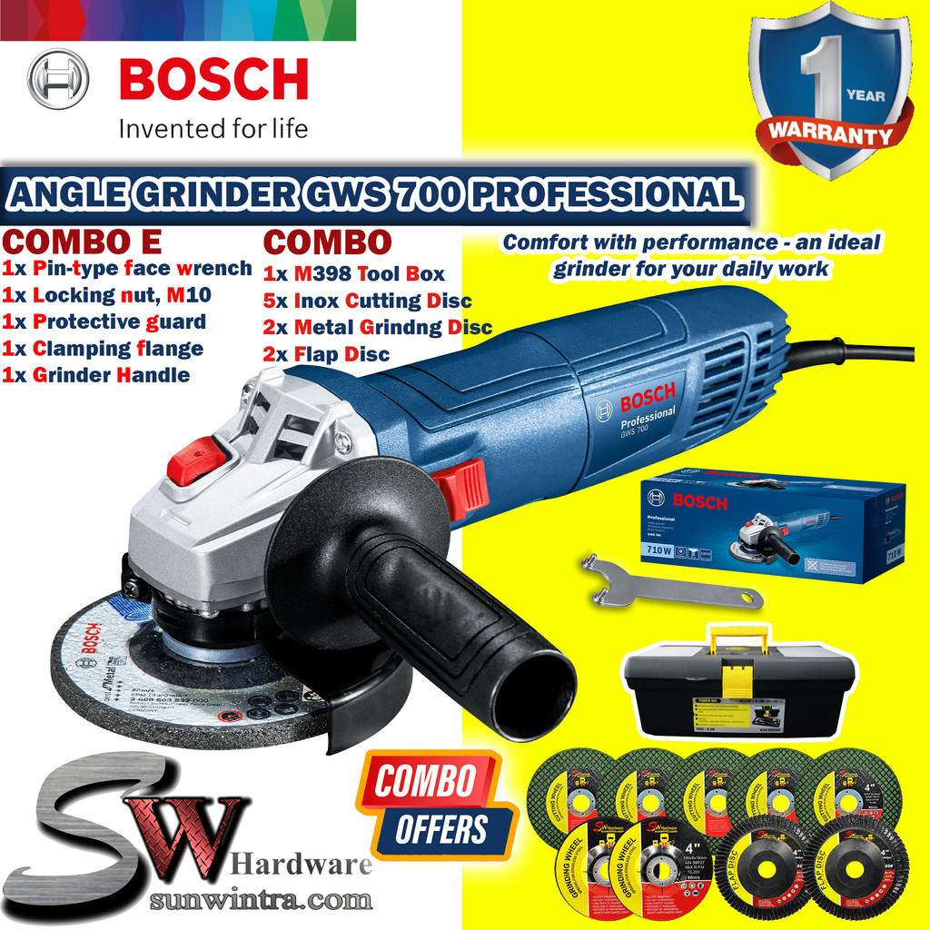 COMBO Bosch GWS700 4" Angle Grinder 710W,1x Tool Box,5x Cutting Disc ...