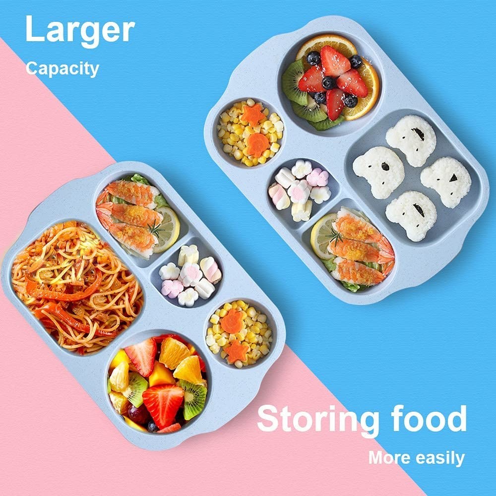Wheat Straw Kids’ Snack Plate Divided Meal Tray Separated Dinner Plate ...