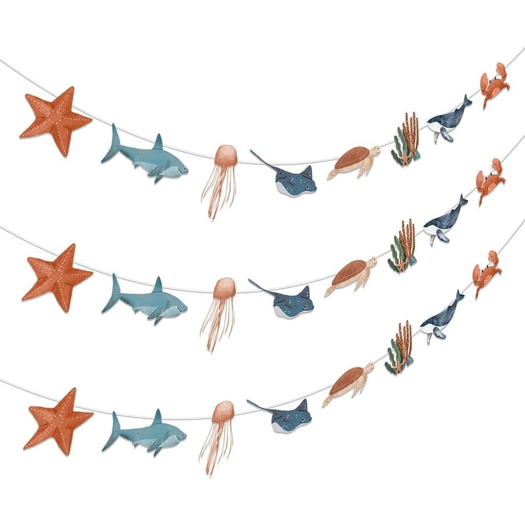 JOLLYBOOM Ocean Animal Birthday Decoration, 3PCS Ocean Theme Banner ...