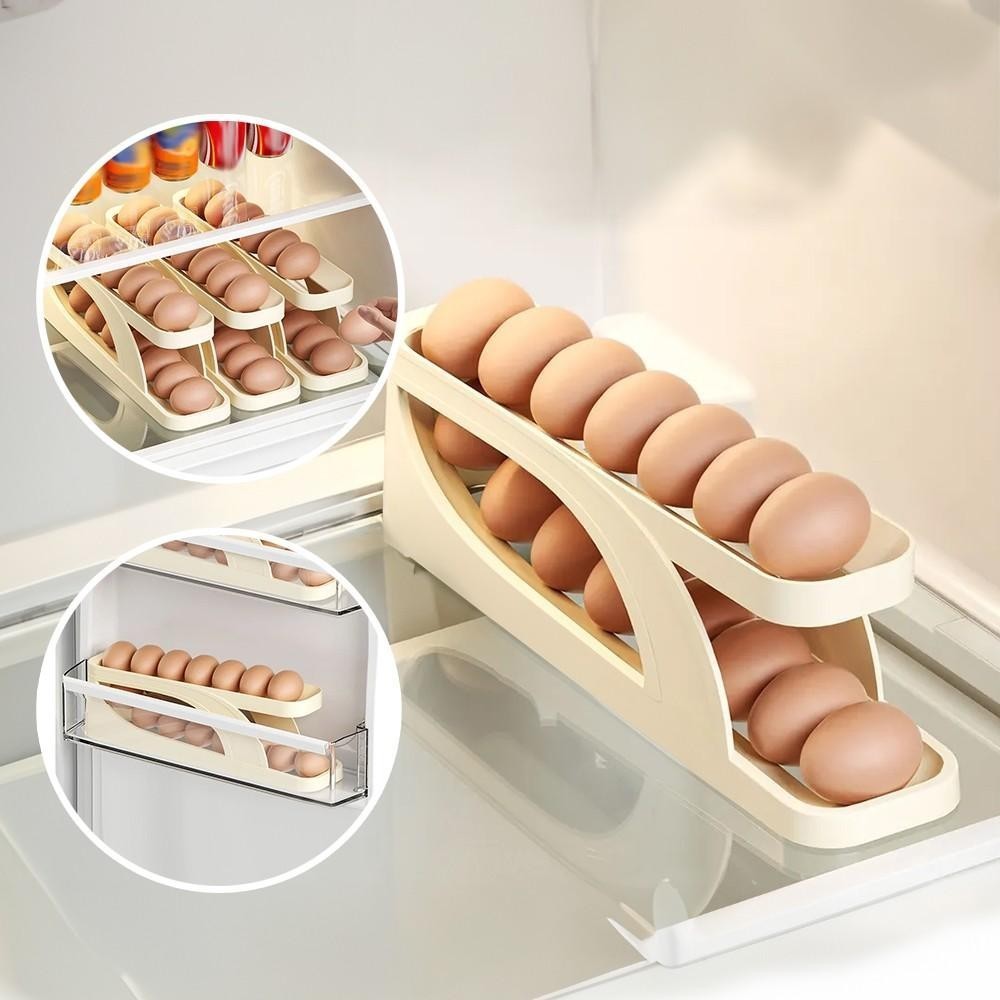 2 Tiers Automatic Rolling Egg Storage Container Kitchen Organizer Egg ...