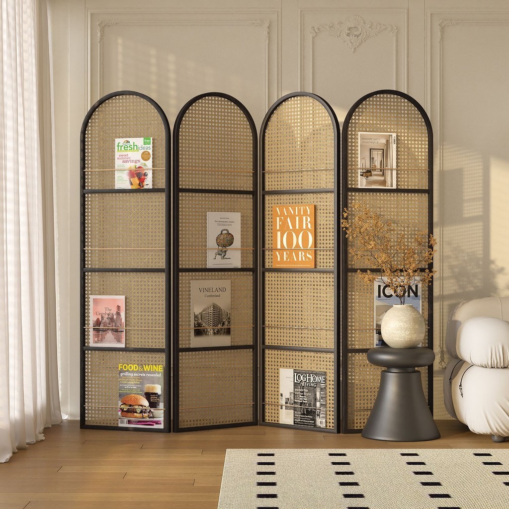 Japanese rattan screen partition living room solid wood folding movable ...