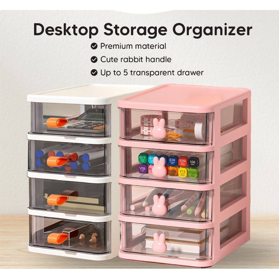 5 Tier Transparent Desktop Storage Drawer Desk Organizer Office Home ...