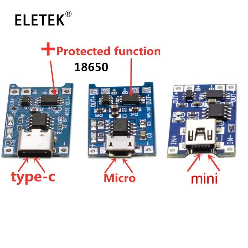 Micro Mini Type-c USB 5V 1A 18650 TP4056 Lithium Battery Charger Module ...