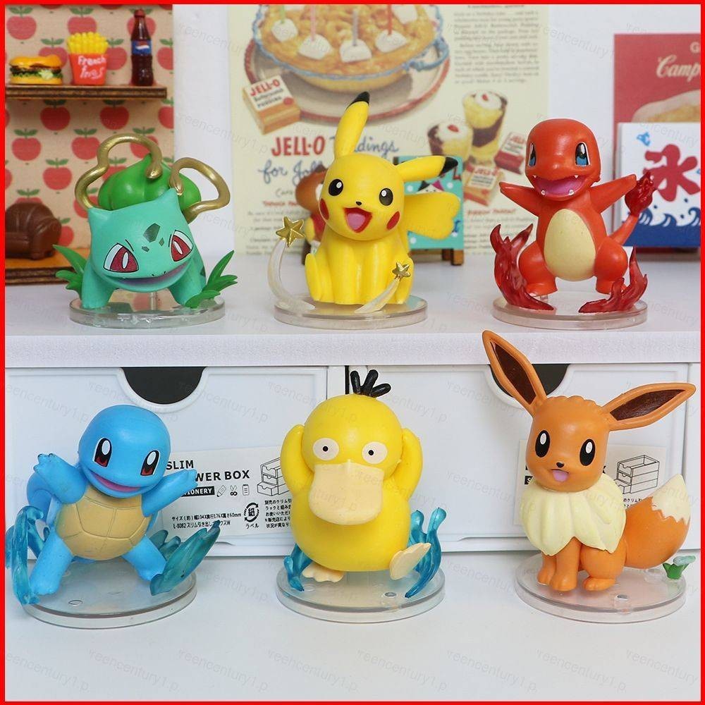 YS 6pcs Pokemon Action Figure Pikachu Eevee Squirtle Psyduck Bulbasaur ...