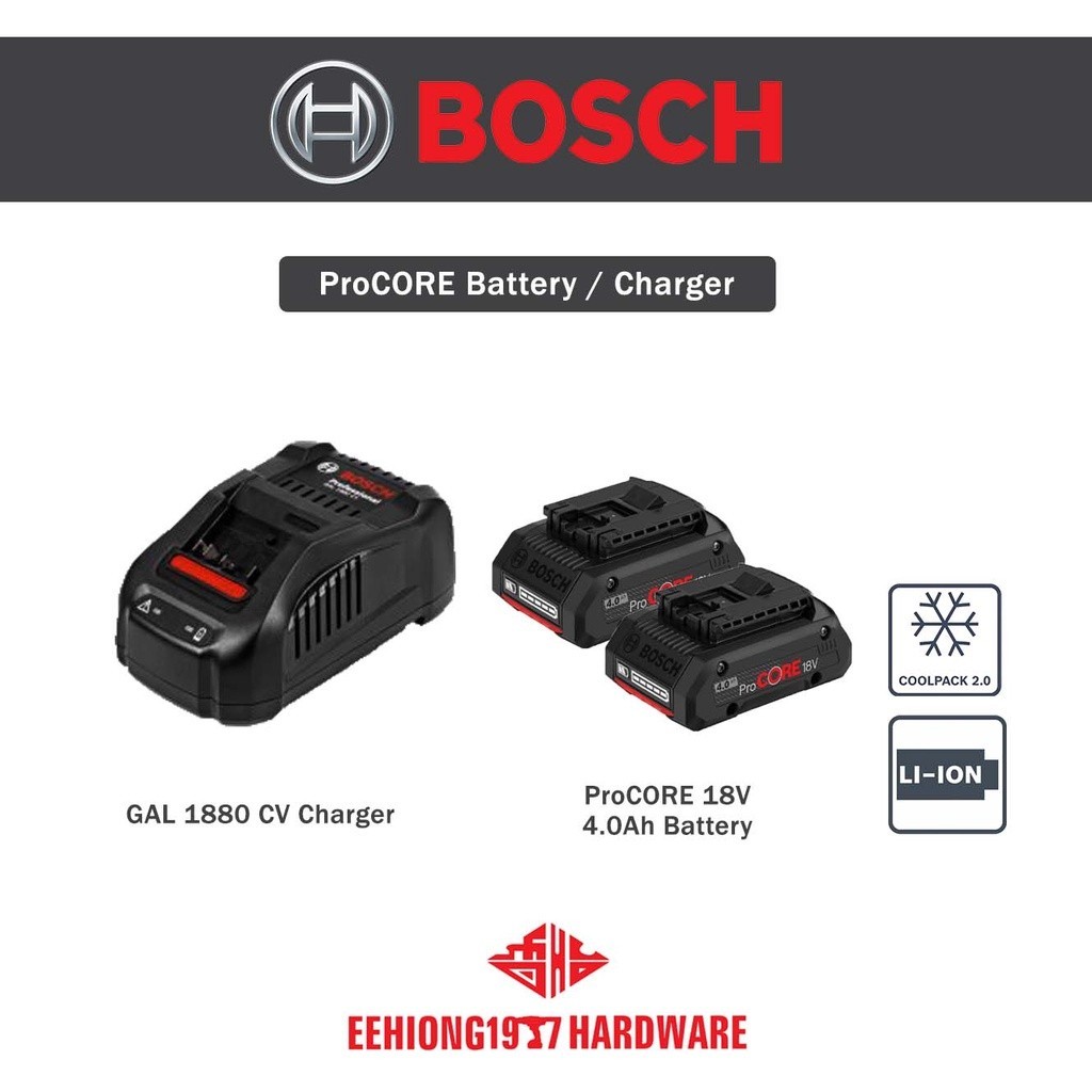 BOSCH ProCORE 18V 4.0Ah Battery Pack GAL 1880 CV Charger Starter Kit 1 600 A01 93L 1600A0193L ...
