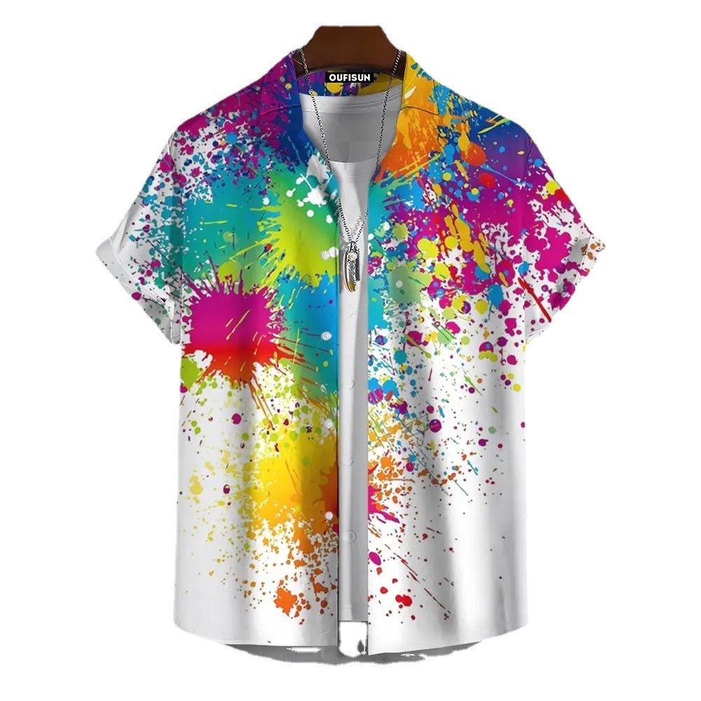 Songkran Men's Shirt Rainbow Shirt Summer Seaside Vacation Tops Casual ...