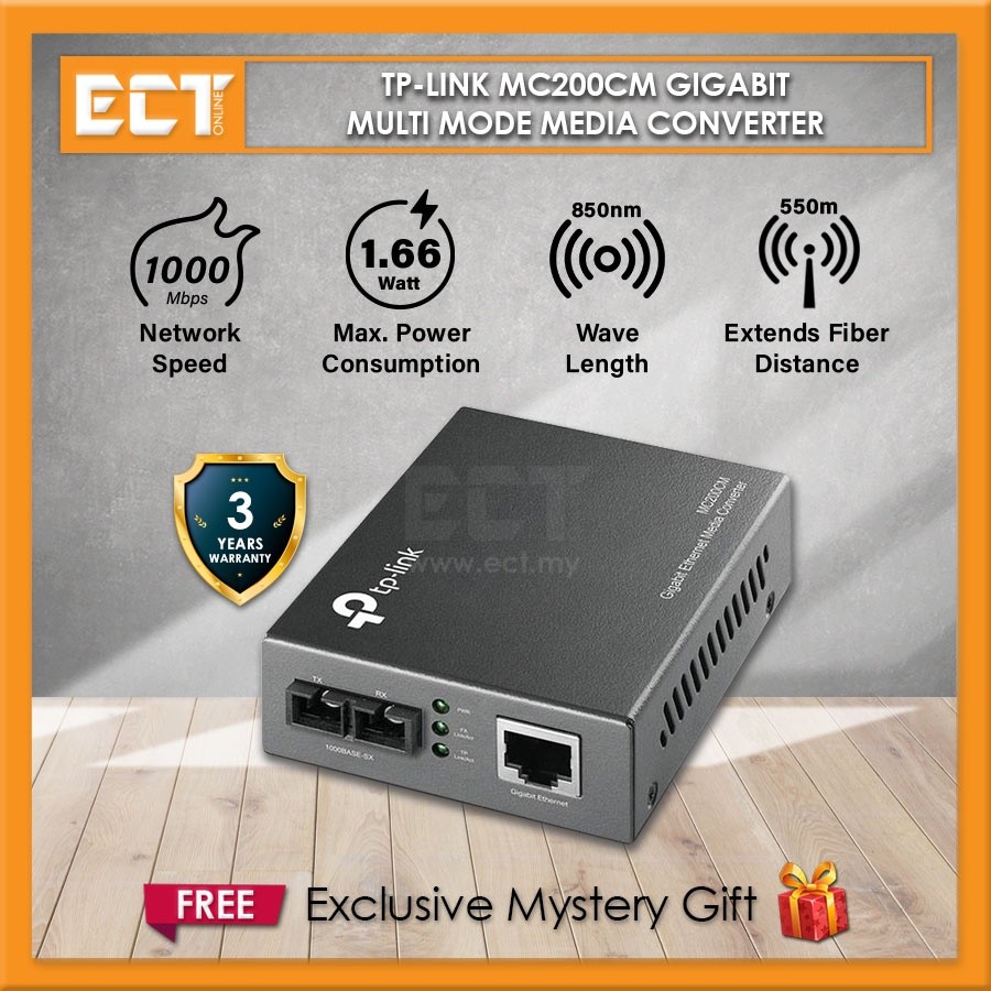 TP-Link MC200CM Gigabit Multi Mode Media Converter With Extends Fiber ...