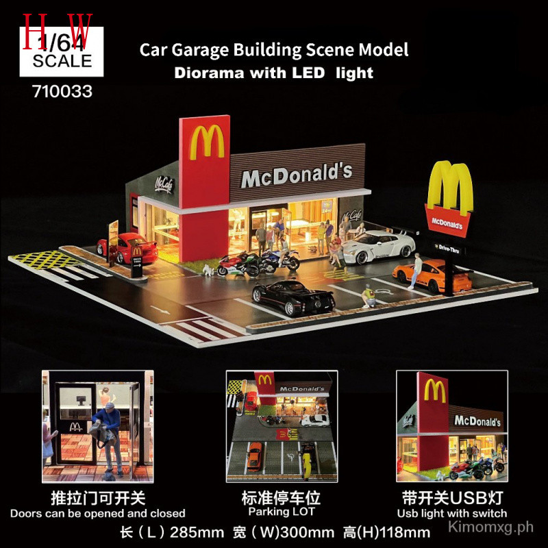 1:64 Scale Diorama Car Garage Model LED Lighting Car Parking Lot Model ...