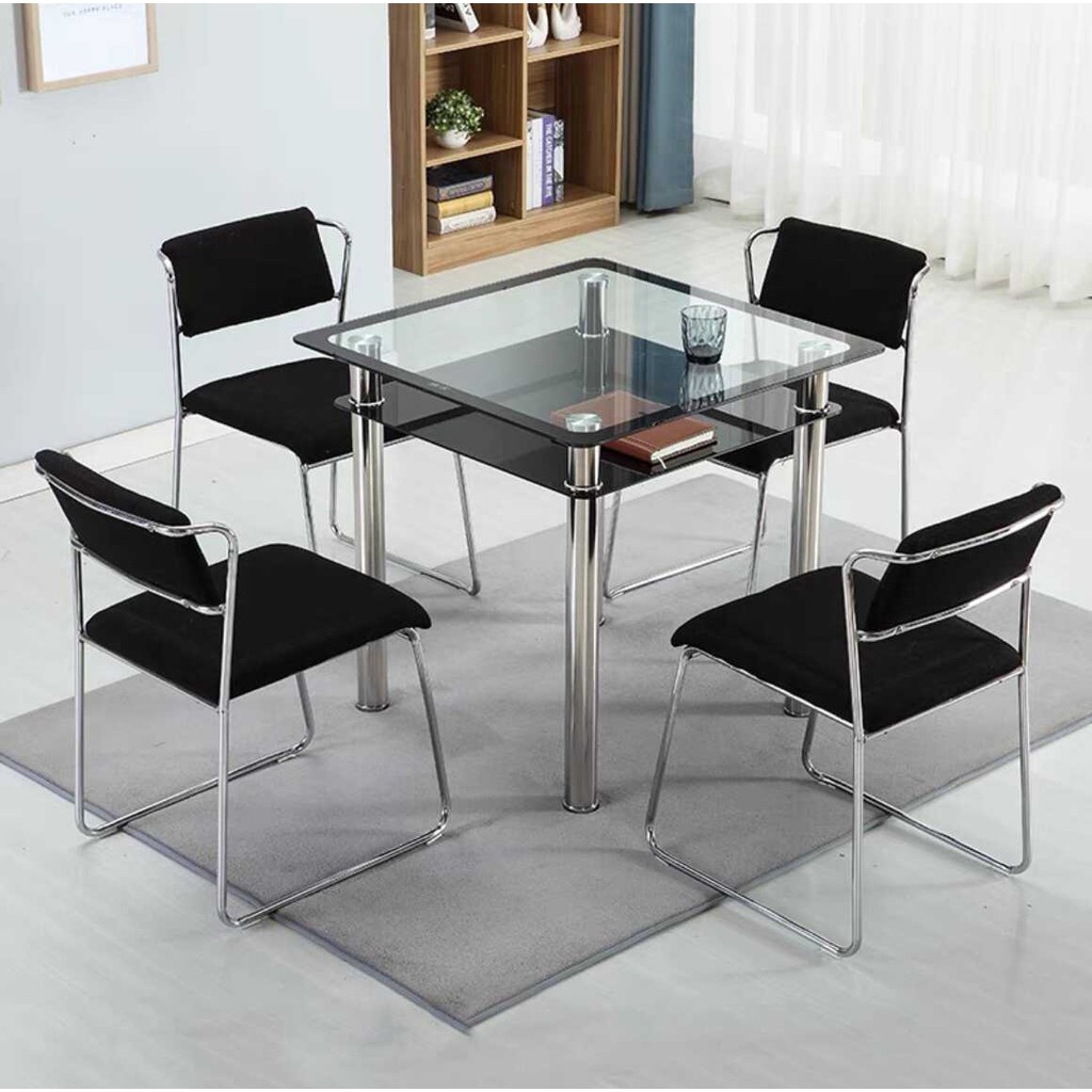 Meja Makan Kaca Terbaja Persegi Meja Dua Lapisan Pangsapuri Kecil ...