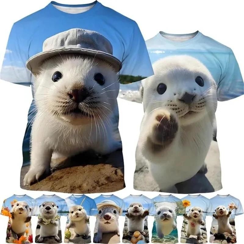 Hot Sale Otter 3D Printed T-shirt Creative Funny Animal Sea Otter Cute ...
