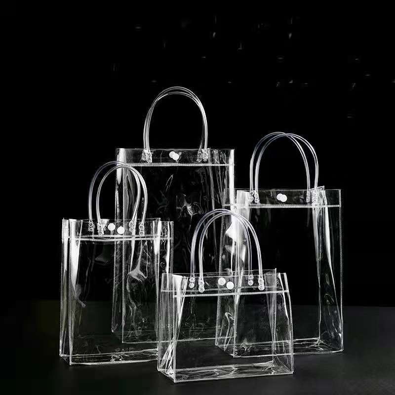 Transparent Soft PVC Gift Tote Packaging Bags with Button Hand Loop ...