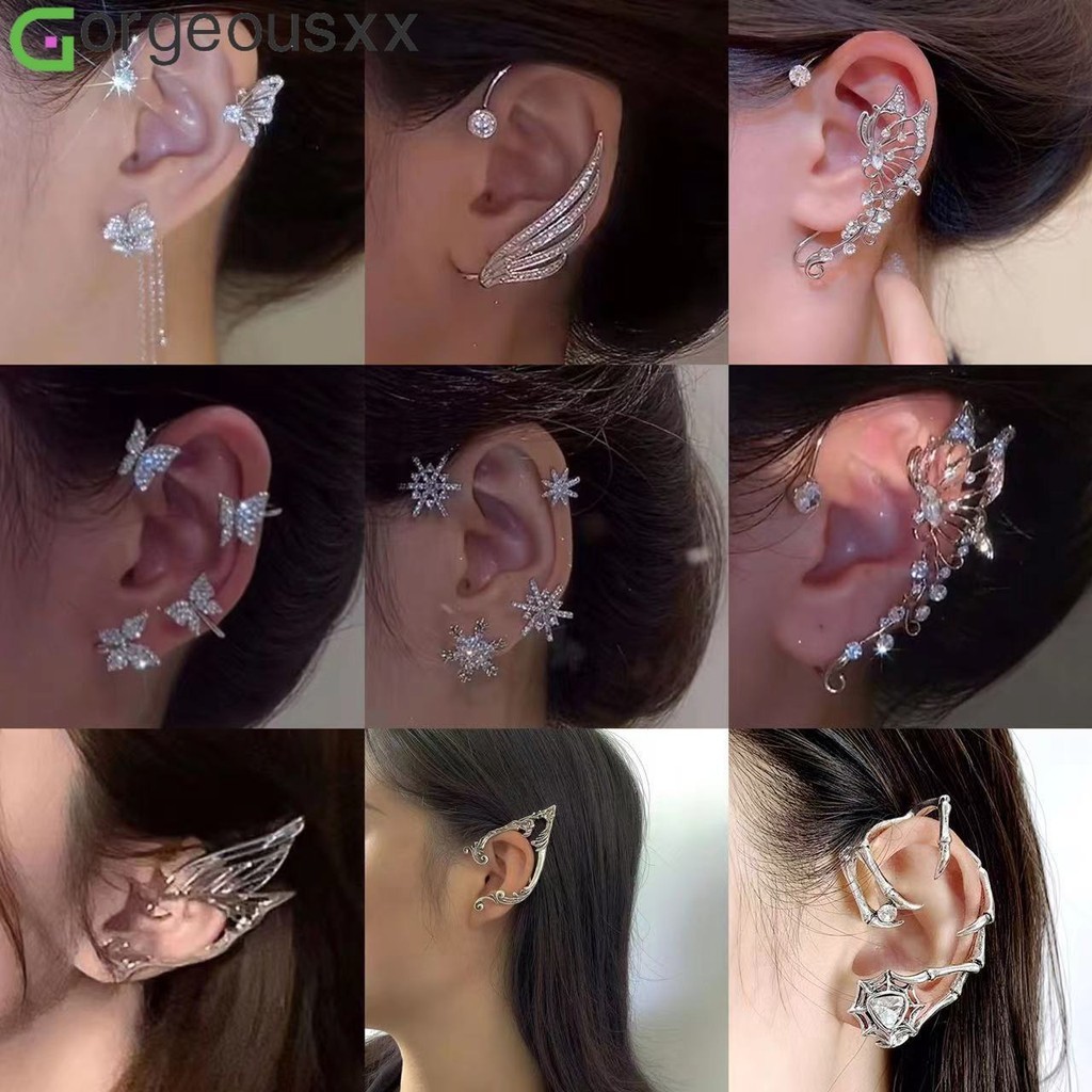 Exquisite Shiny Butterfly Snowflake Swan Wings Elf Ear Clip for Women ...