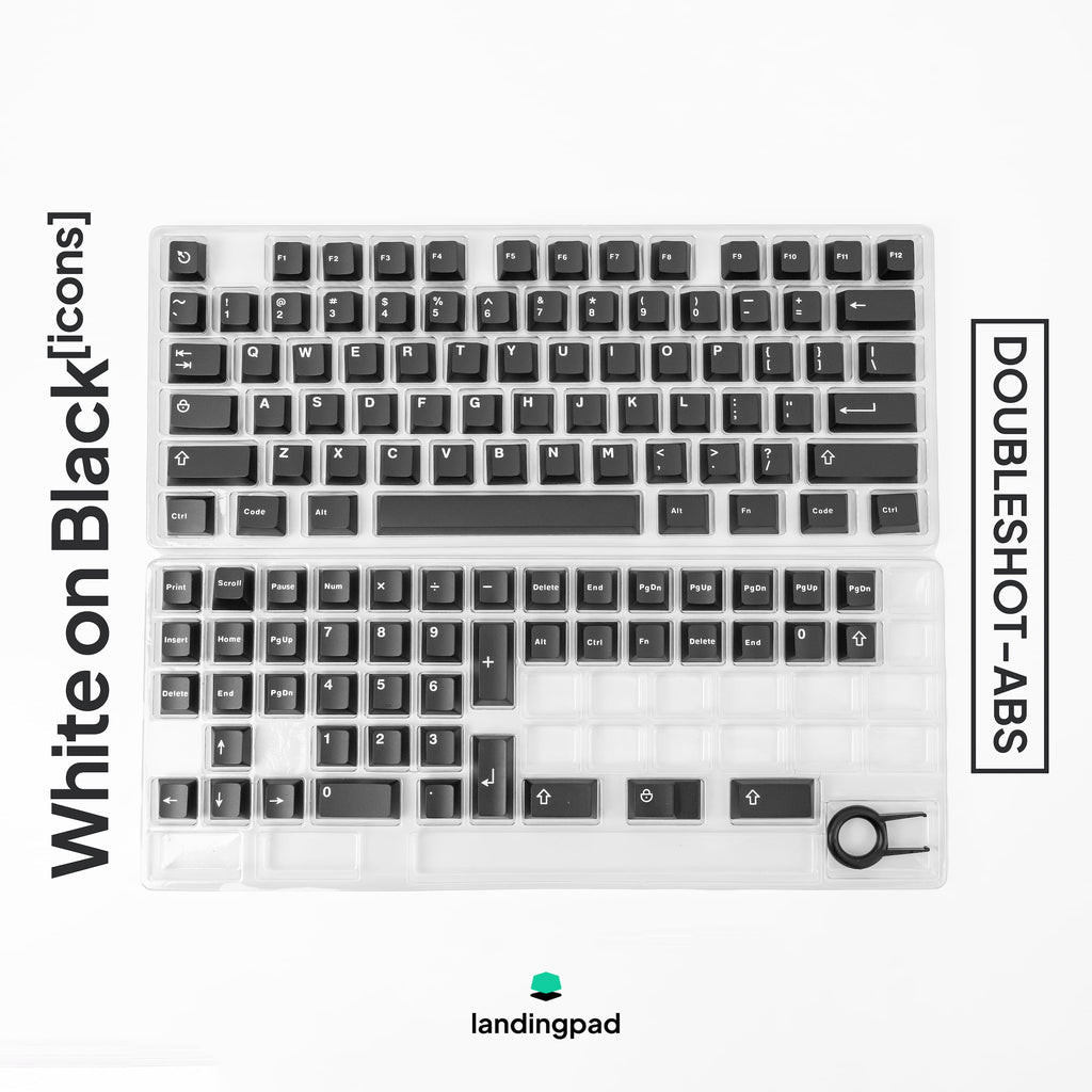 White on Black / WoB Keycaps Doubleshot ABS with ICON MODS for ...