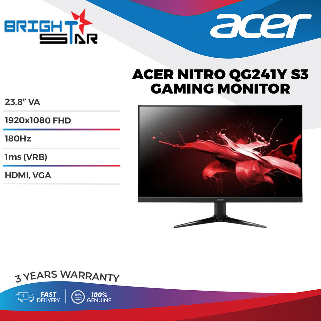 ACER NITRO QG241Y S3 Gaming LED Monitor (23.8/FHD/180Hz/2x HDMI/1x DP ...