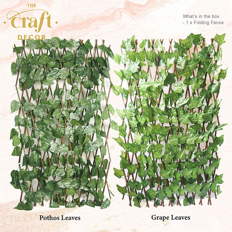 The Craft Decor Expandable Wood Folding Fence With Pothos/Grape Leaves ...