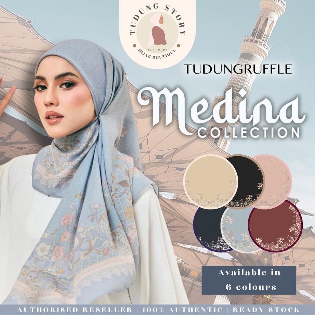 Tudung Ruffle MEDINA Printed Cotton Collection + Free Exclusive Box ...