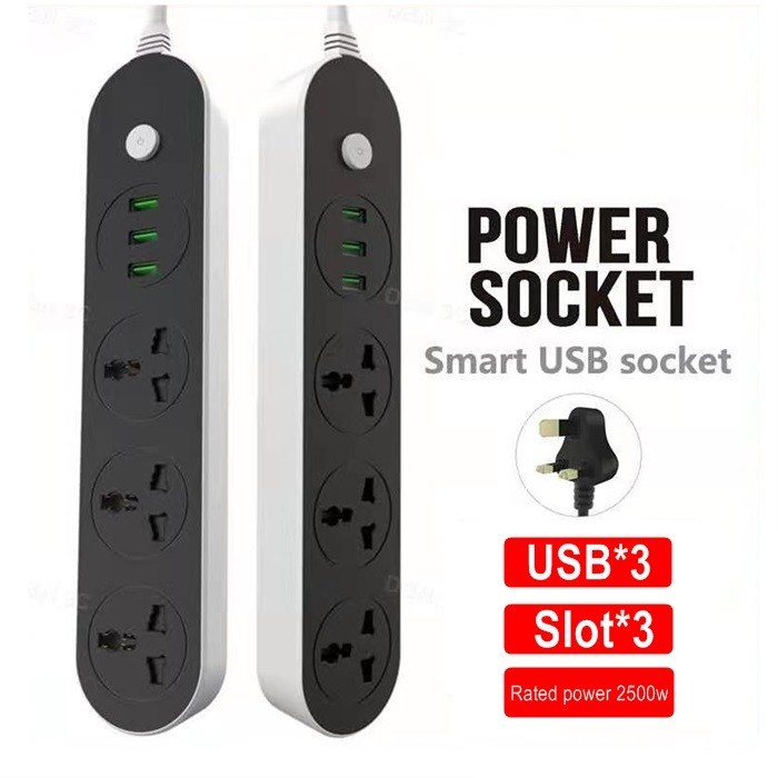 YAZO Jalur Kuasa 3 Soket Universal 3 Output USB 3.4A Sambungan palam ...