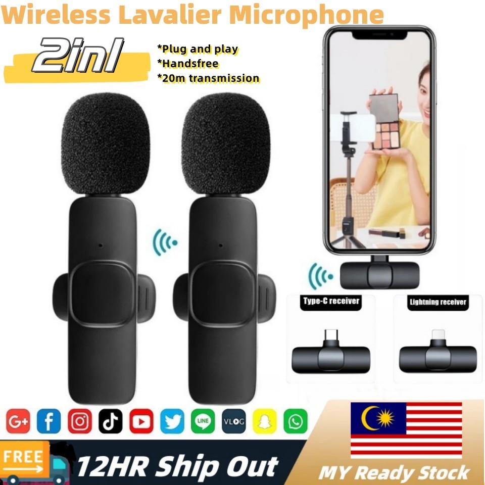 (Local Shippment) K9 Wireless Lavalier Microphone for Phone Vlog Live ...