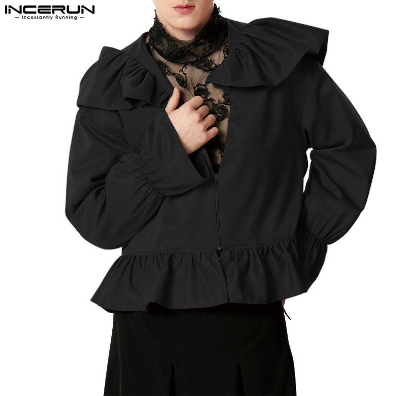INCERUN Men Vintage Fashion Ruffle Styling Silhouette Casual Blazer ...