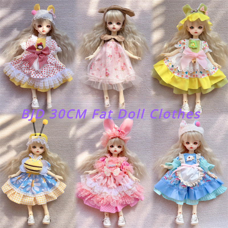 BJD 30cm Fat Doll Clothes Fluffy Dress and Headwear Set Girl Toy Dress ...