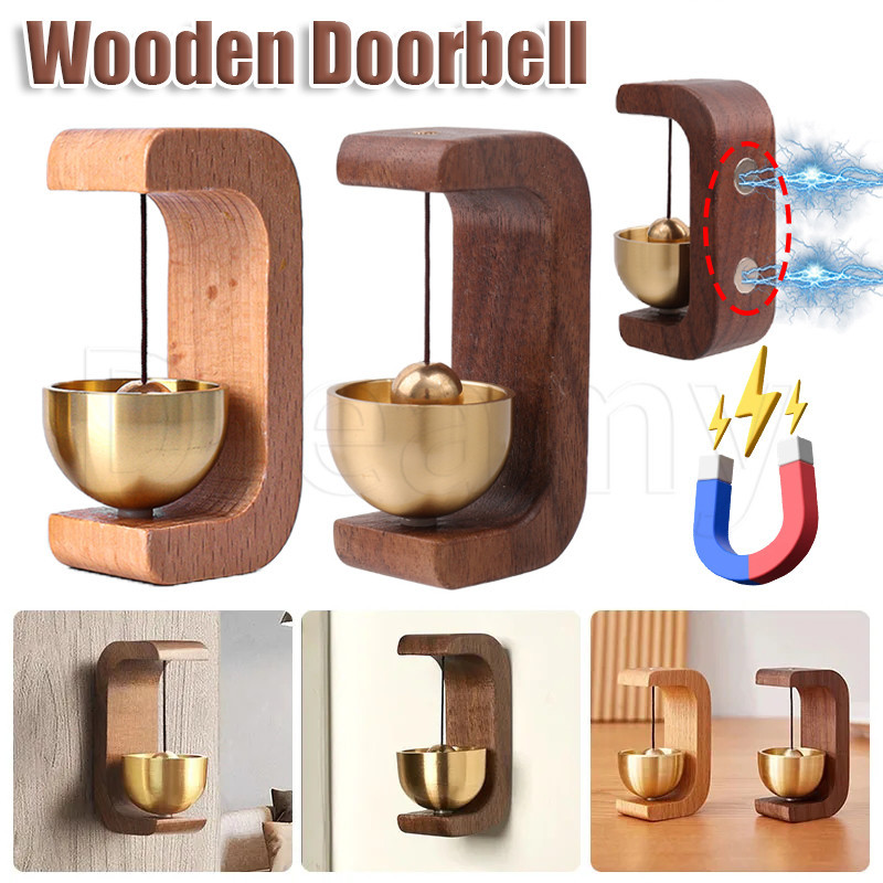 Japanese Style Wooden Doorbell - Magnetic Wireless Brass Bell - Loud ...