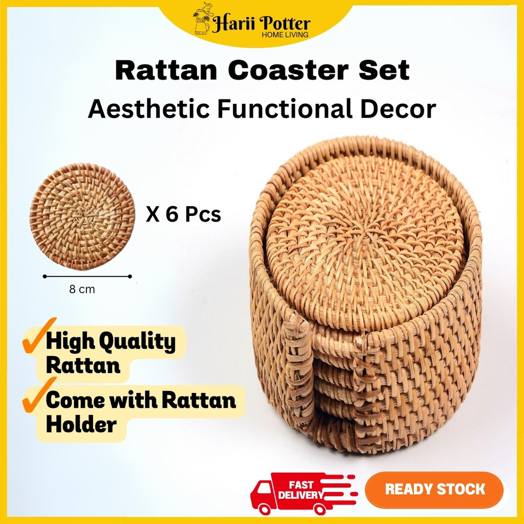 Rattan Coaster Aesthetic Premium Set 6 in 1 Functional Decor Alas ...