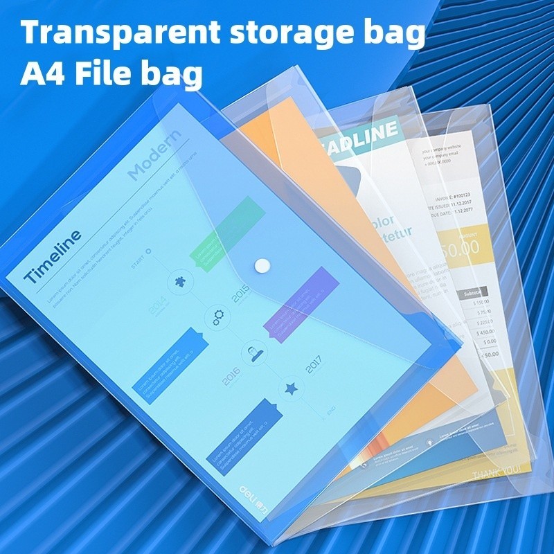 A4 File Bag Transparent Bag Plastic Thicken Button Closure Folder ...