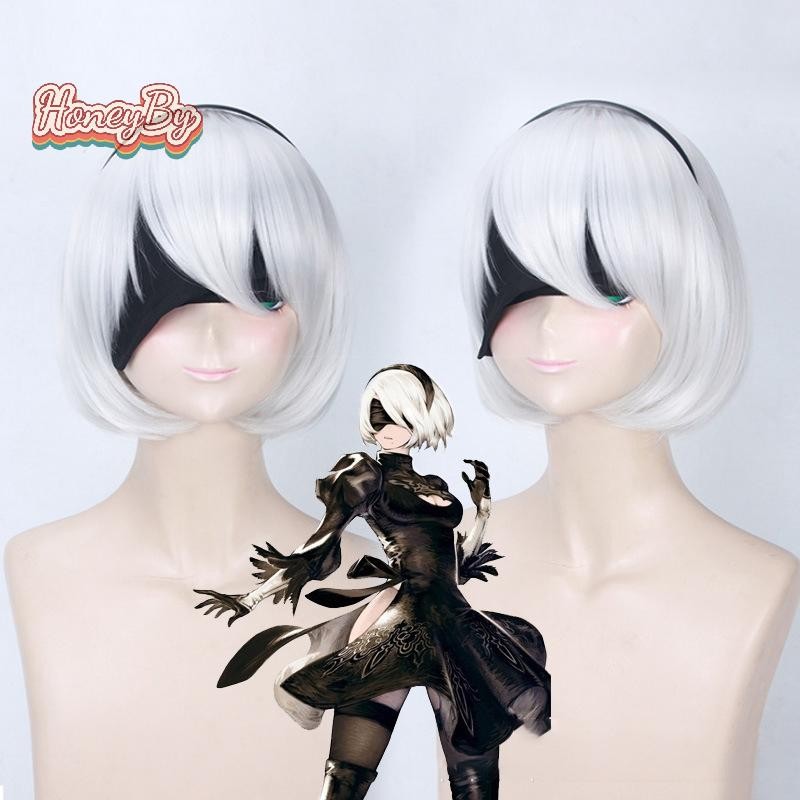 honeybird NieR Automata 2B YoRHa No. 2 Short Straight White Cosplay Wig ...