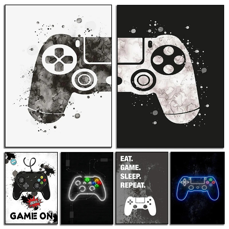Abstract Blue Gaming Room Gamepad Posters Canvas Painting and Prints ...