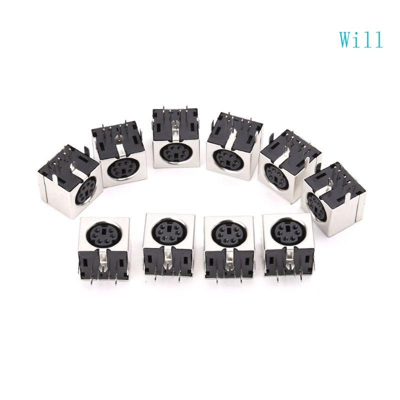 Will 10pcs Mini 6-pin Din Socket Connectors PS-2 Female Plug PCB Solder ...