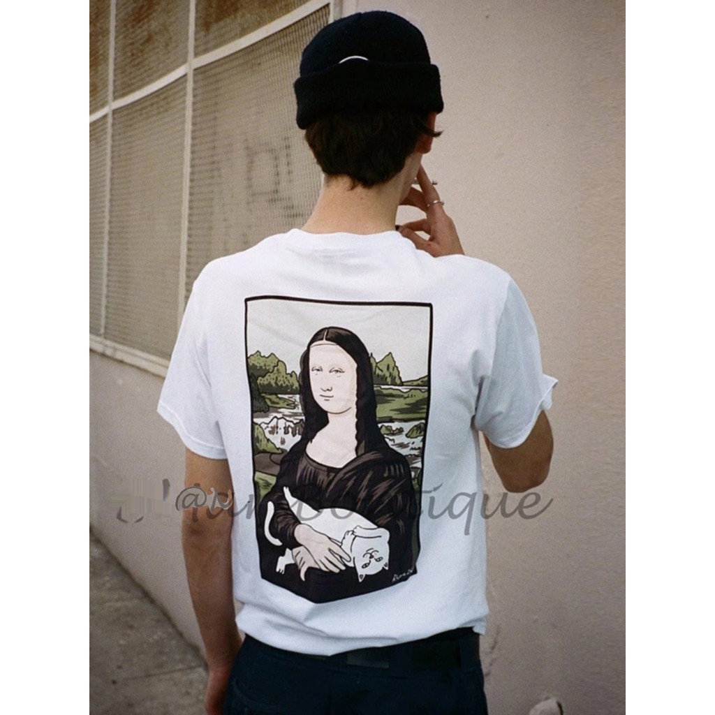 Pure Cotton RIPNDIP Mona Lisa Smile Middle Finger Cat Spoof Couple ...
