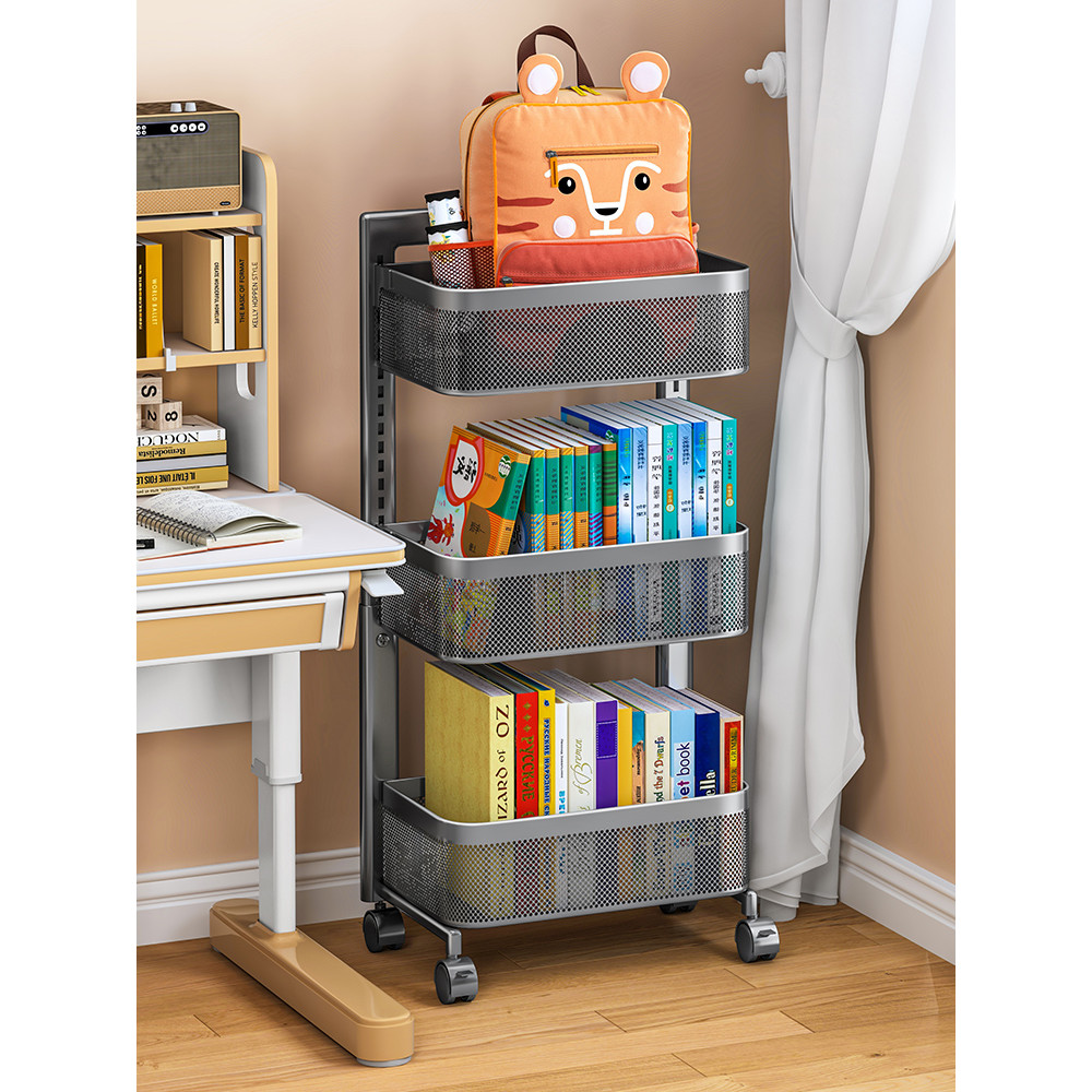 Rak Penyimpanan Rak Buku dengan Roda, Troli Alih untuk Bahagian Meja ...