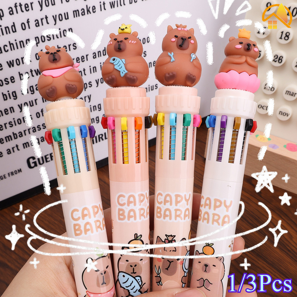 Capybara Doll Ten Color Ball-pen - Cartoon Labubu Durable Writing ...