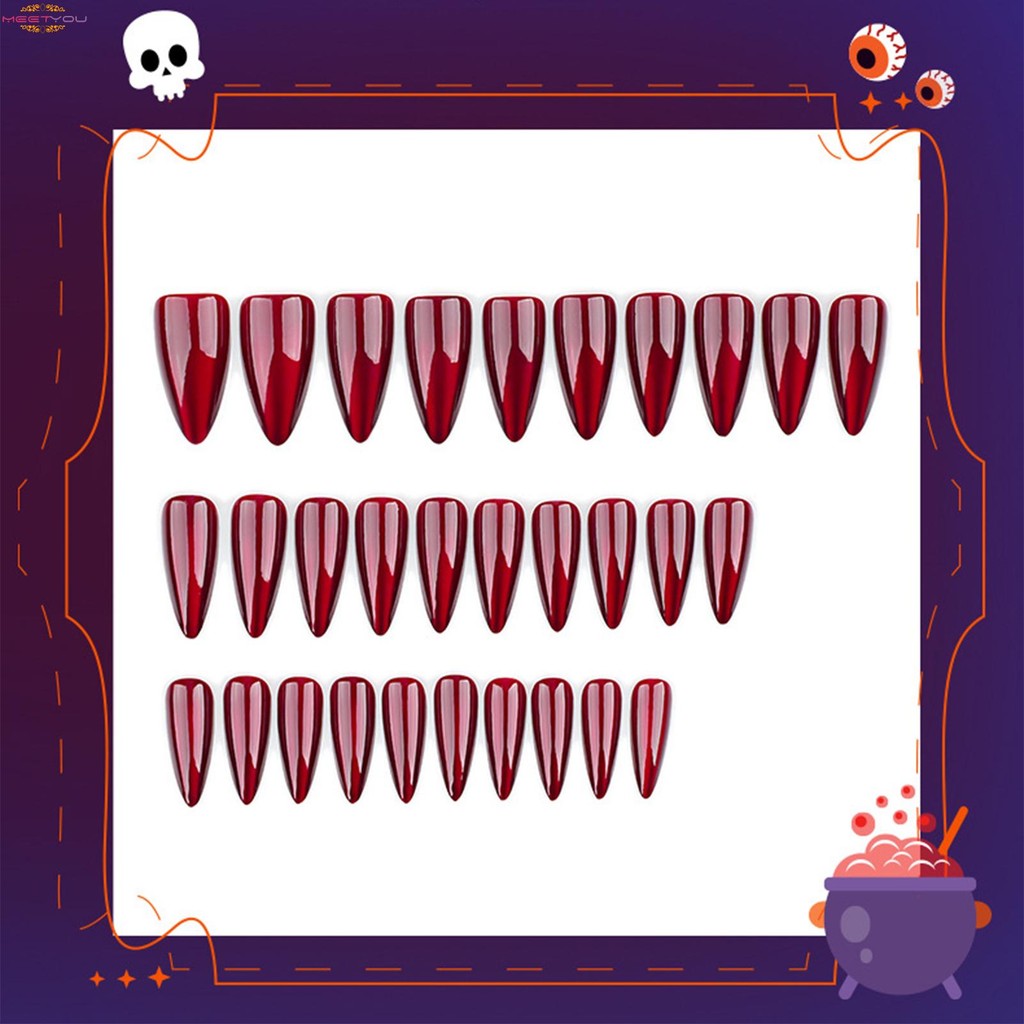 Halloween Red Long Stick on Nails with Zero Pressure on the Nail Bed ...