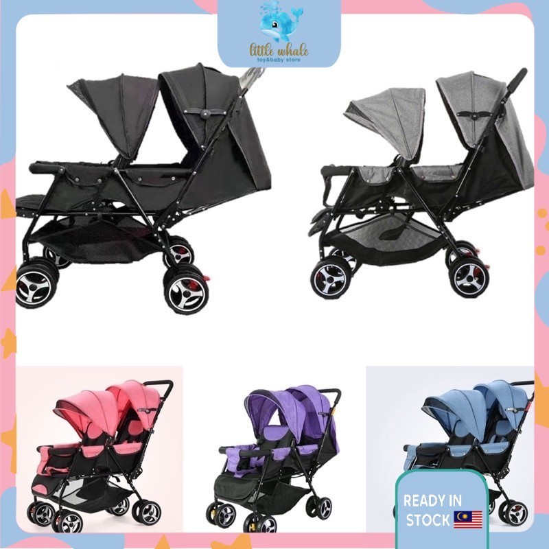 🐳Kereta Sorong Kembar Bayi Baby Twin Stroller Twins Stroller Kembar ...