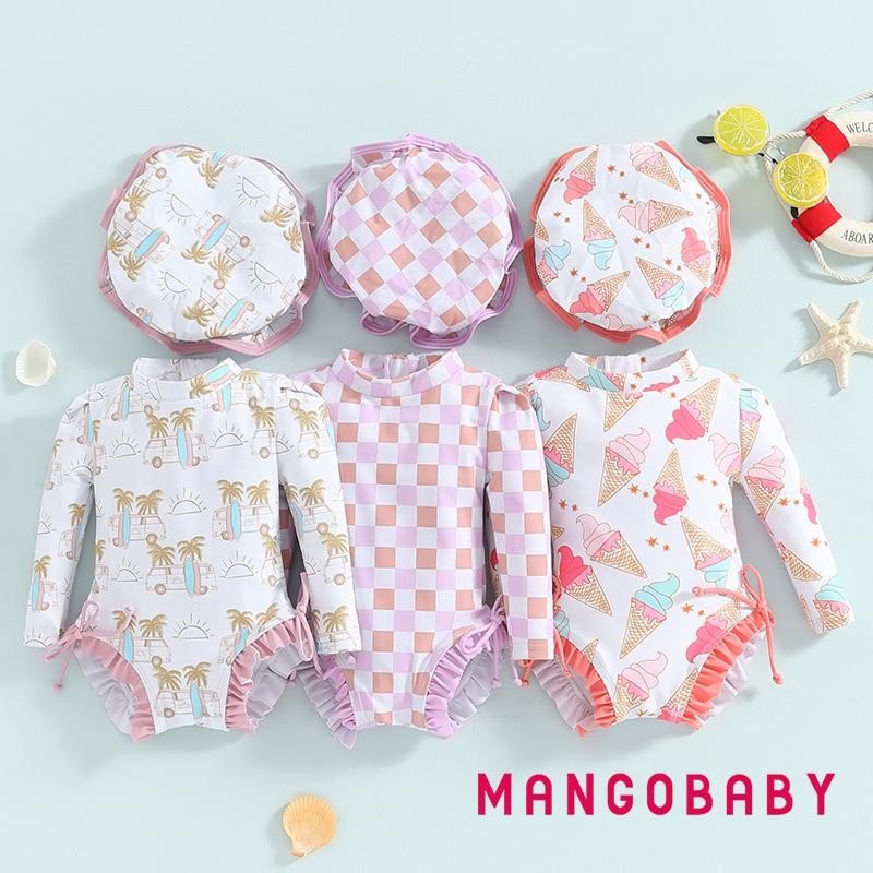 MANGO-Baby Girl Rash Guard Swimsuit Long Sleeve Floral/Ice Cream Print ...