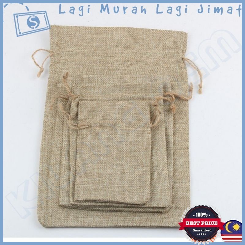 Burlap Pouch Bag Kain Guni Hessian Doorgift Drawstring Vintage Beg x ...