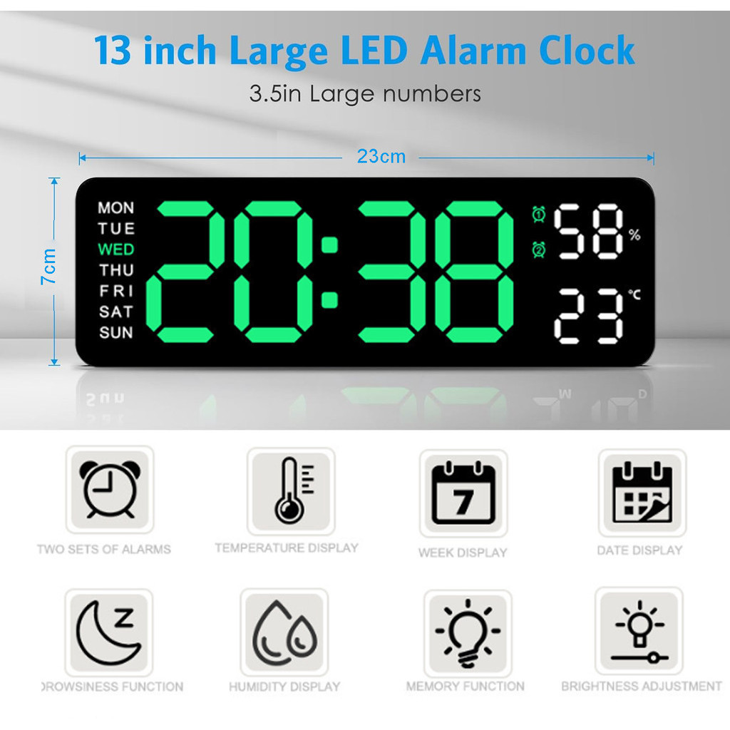 LED Digital Wall Clock Large Display Alarm Clock for Living Room LED ...