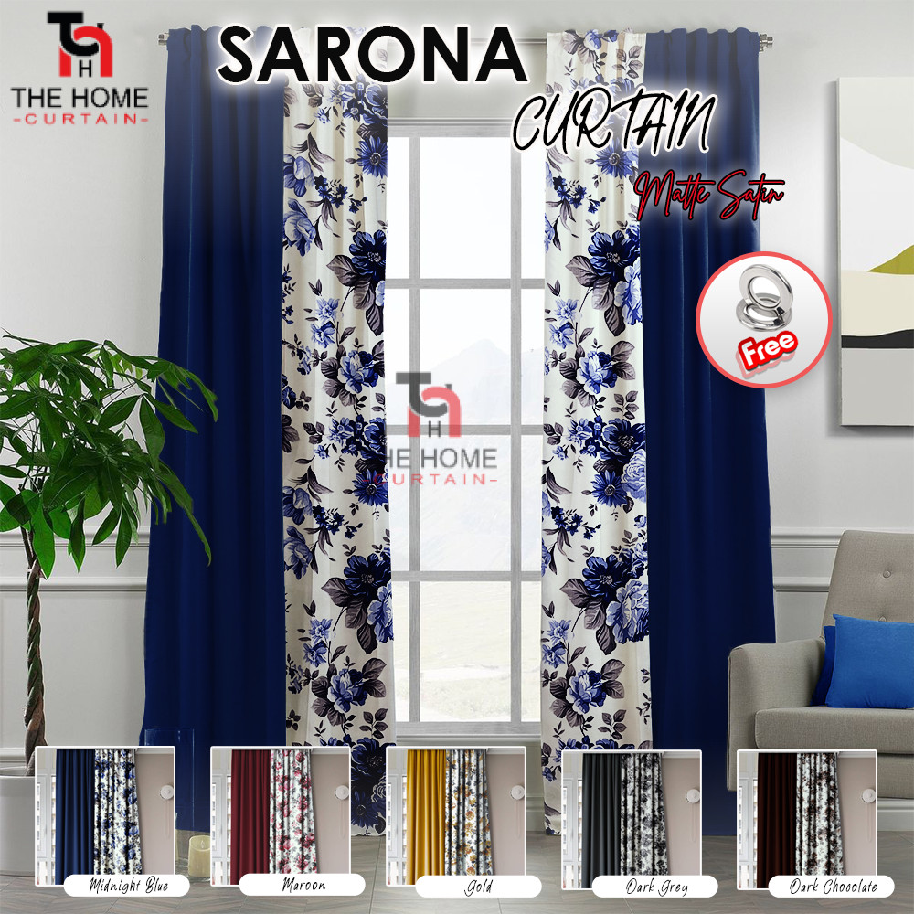 SARONA Floral Curtain Ready Made 1pcs / Hook & Ring / Langsir Bercorak ...